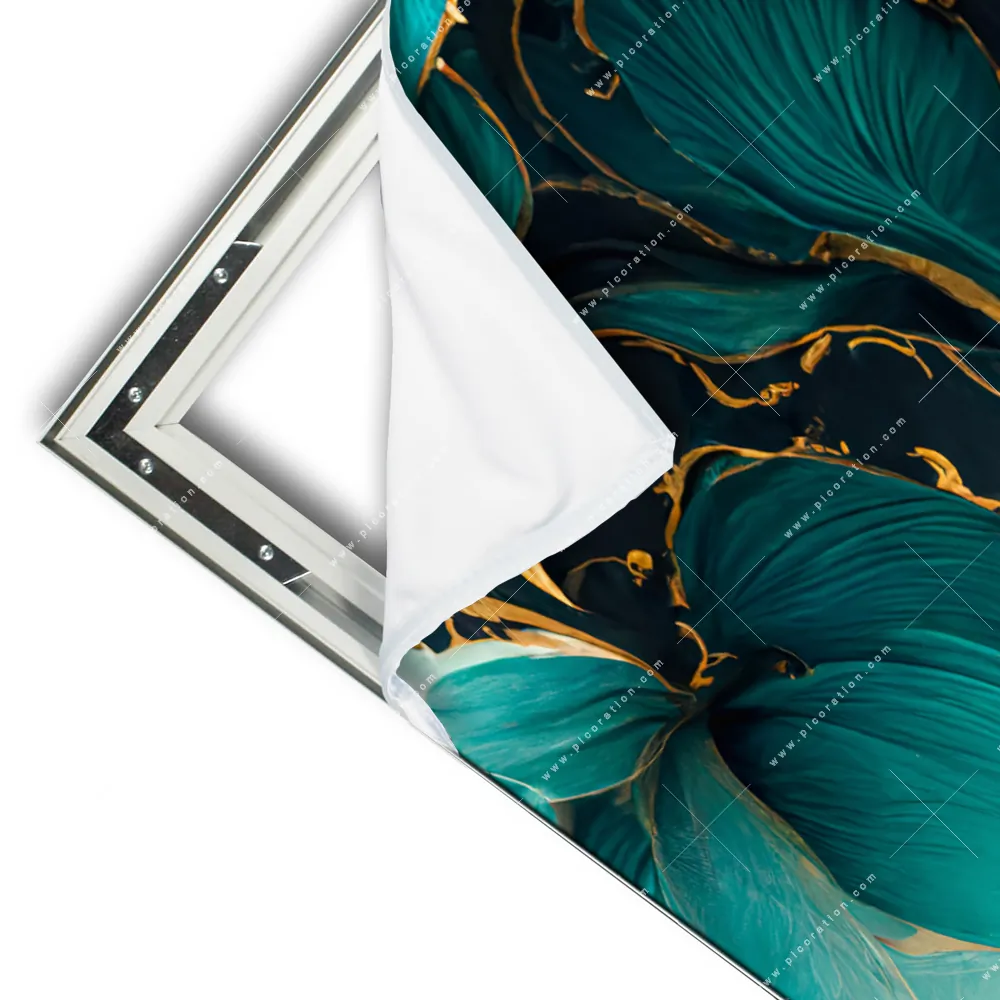 🖼️ Xxl Wandbild Marmor Blüten In Türkis And Gold Im Querformat