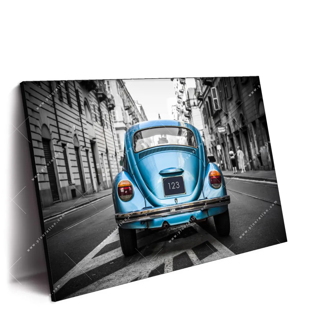 🖼️ XXL-Wandbild - Blauer Oldtimer im Querformat